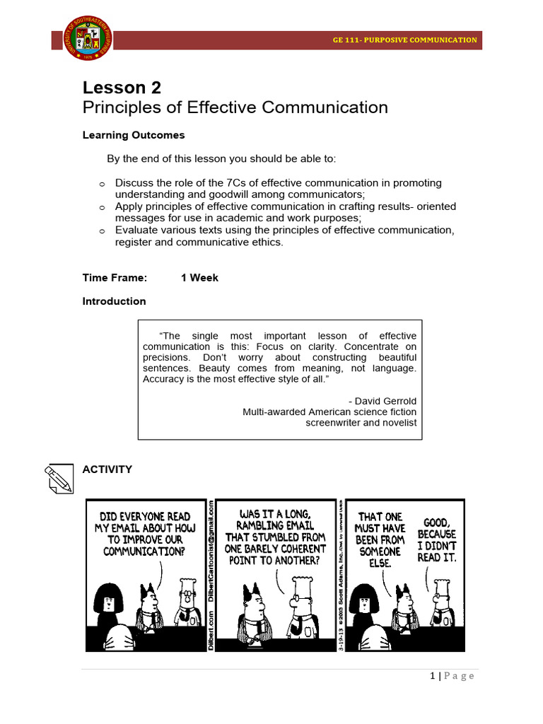 GE 111 Module 1 Lesson 2 | PDF | Communication | Information