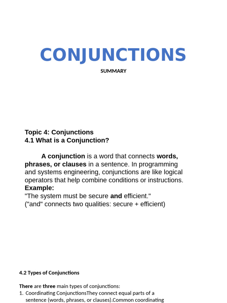 Conjunctions Summary | PDF