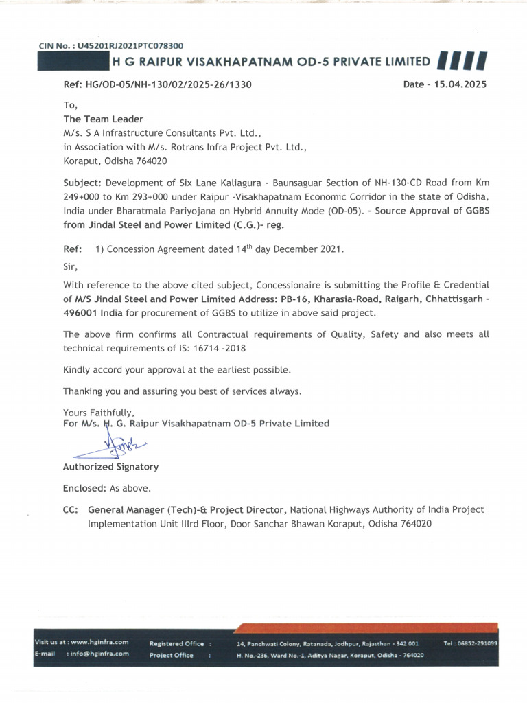 1330 - Source Approval For GGBS by Jindal | PDF