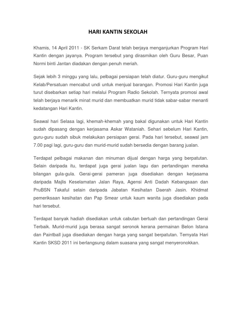 Contoh Karangan Laporan Hari Kantin Pt3