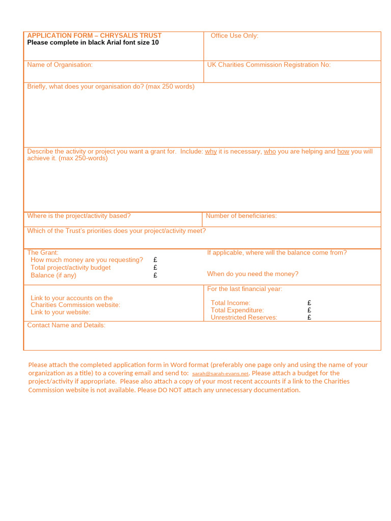 Chrysalis Trust Application Form 2026 | PDF