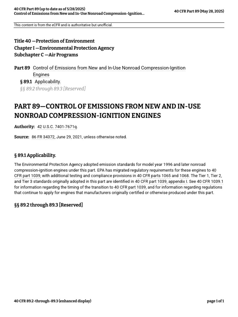 Emission Standards for Nonroad Engines | PDF