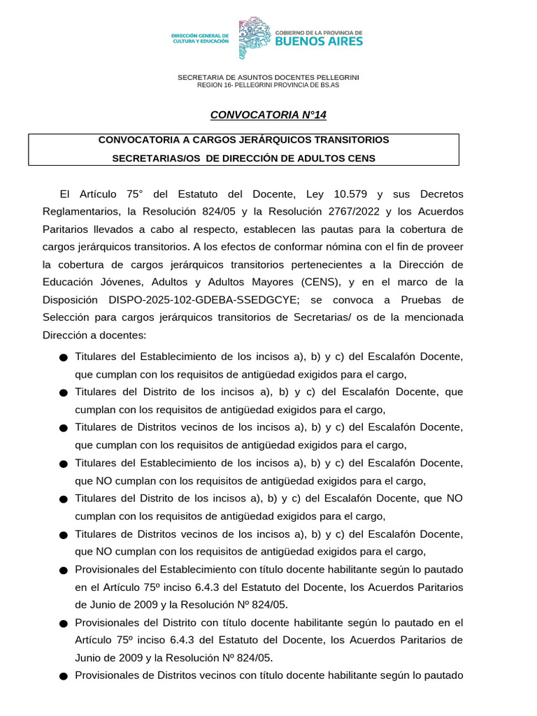Convocatoria CENS 2025: Cargos Jerárquicos | PDF | Gobierno