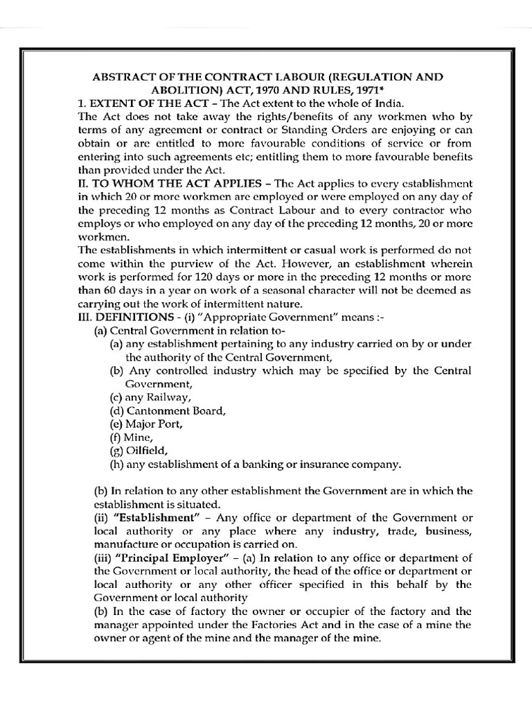 Contract Labour Act (English) | PDF