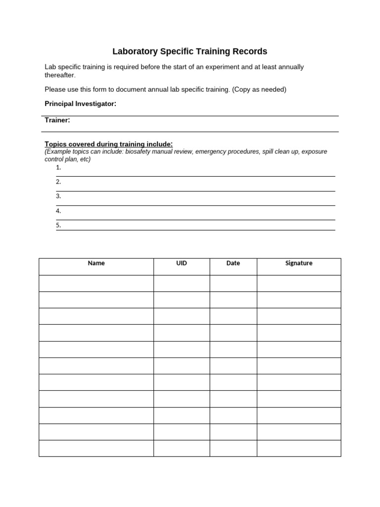 Lab Specific Training Template | PDF