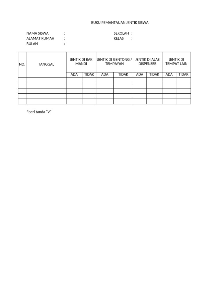 Form Pemantauan Jentik Sekolah | PDF