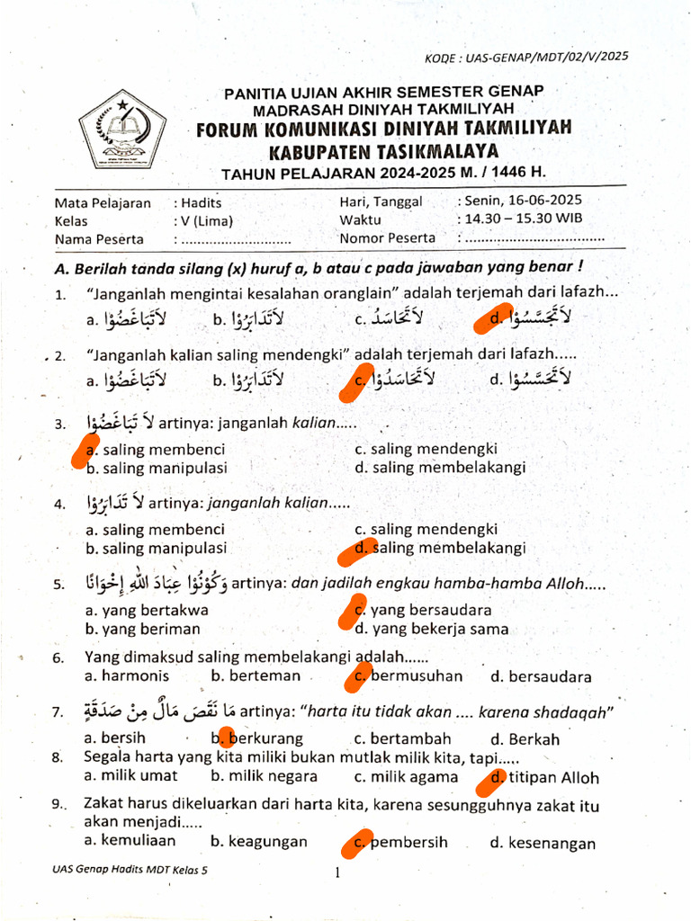 Soal Hadits Kelas 5 | PDF