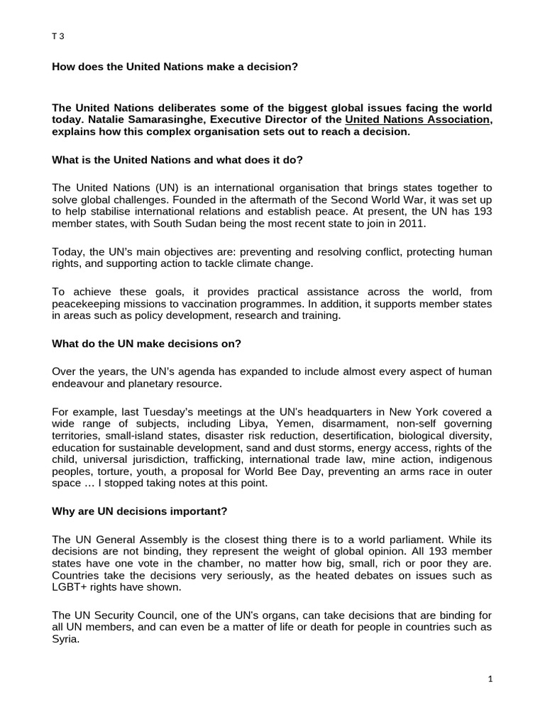 How the UN Makes Decisions Explained | PDF | United Nations ...