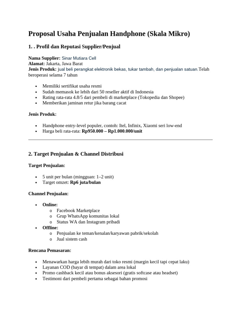 Proposal Usaha Penjualan Handphone 2 | PDF