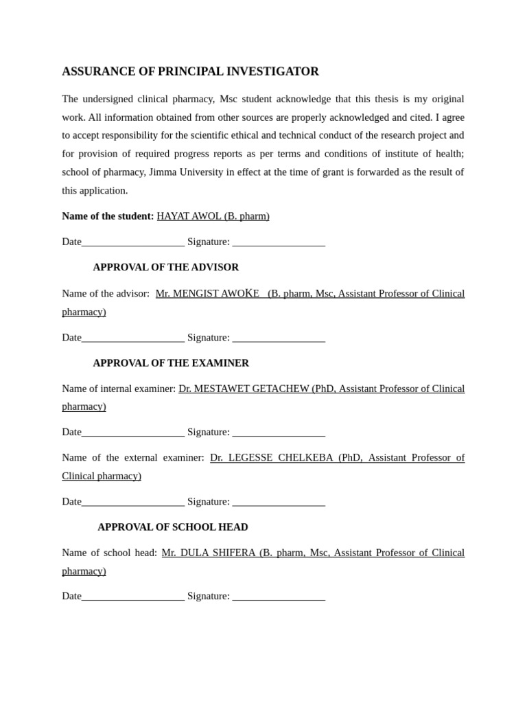 Assurance of Principal Investigator | PDF