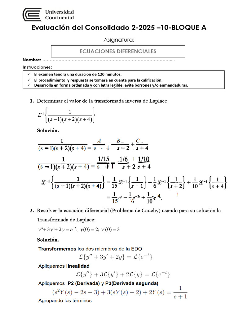 Evaluacion Del Consolidado 2 - 2025-10-Bloque A - Ecuaciones Diferenciales Solucion C2 | PDF ...