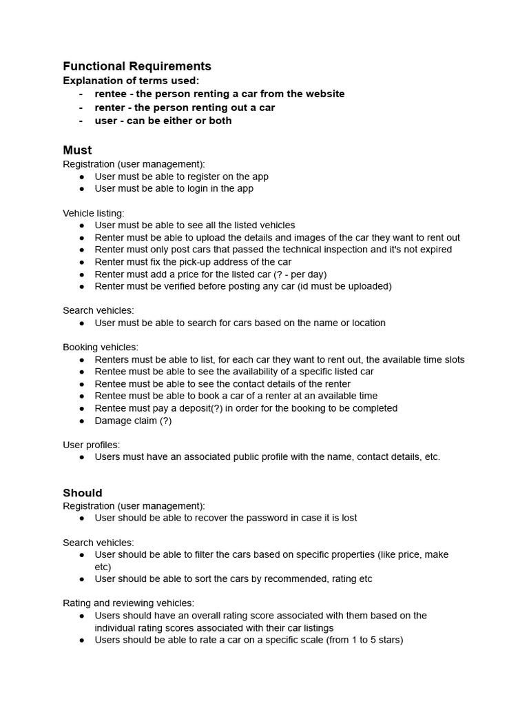 Requirements MoSCoW Draft | PDF | Renting | Mobile App