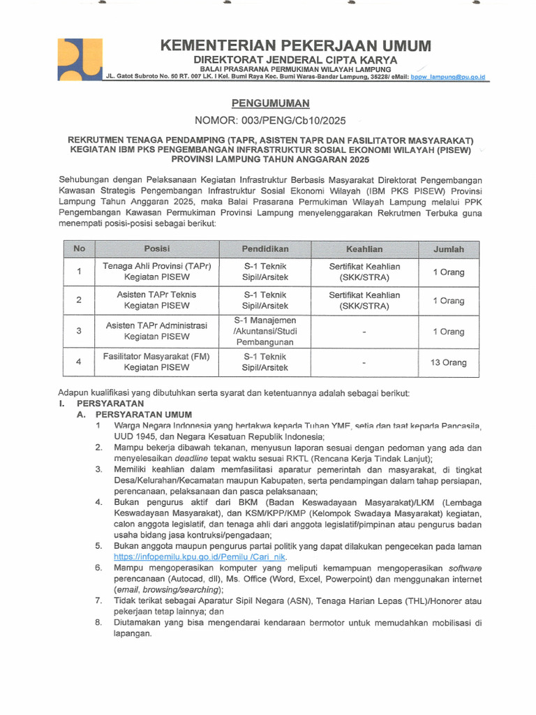 Pengumuman Rekrutmen PISEW TA. 2025 | PDF