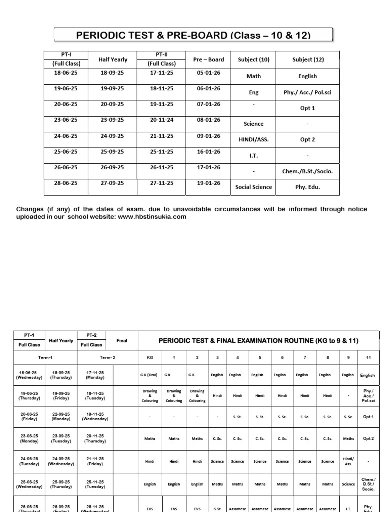 Class 10,11 & 12 Exam Rutin | PDF | Qualifications | Tests