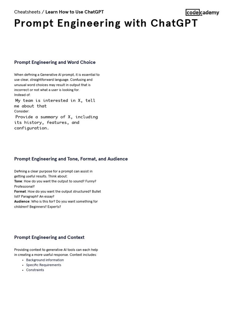 Learn How To Use ChatGPT - Prompt Engineering With ChatGPT Cheatsheet ...