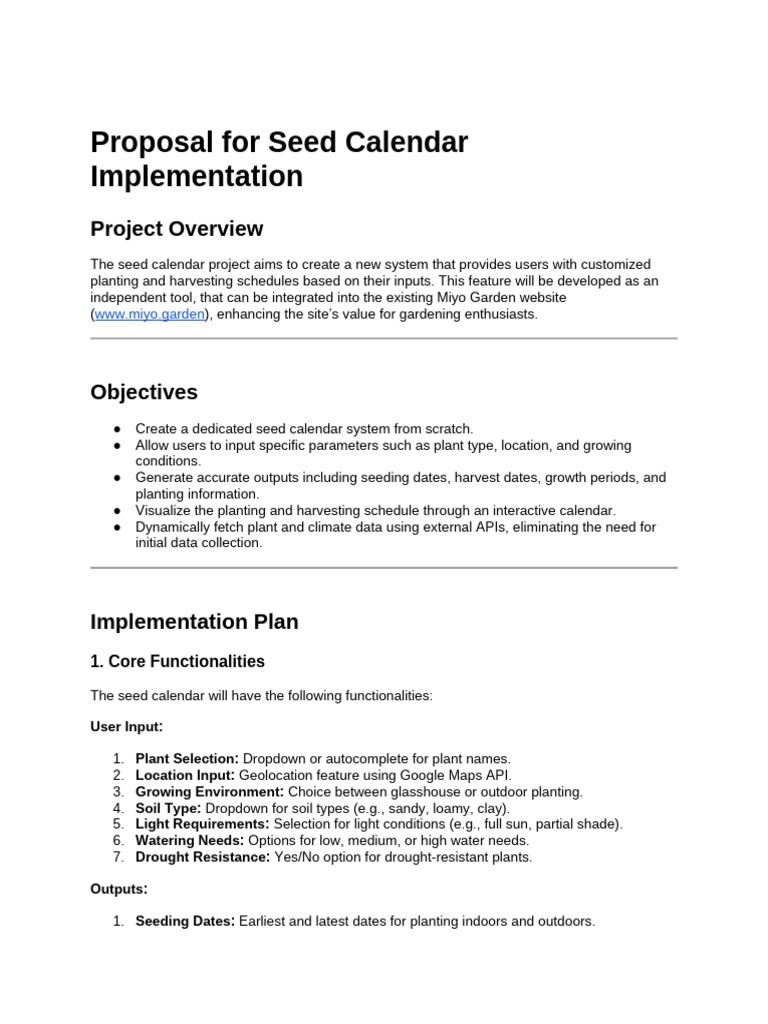 Proposal For Seed Calendar Implementation | PDF | Information Technology | Computing