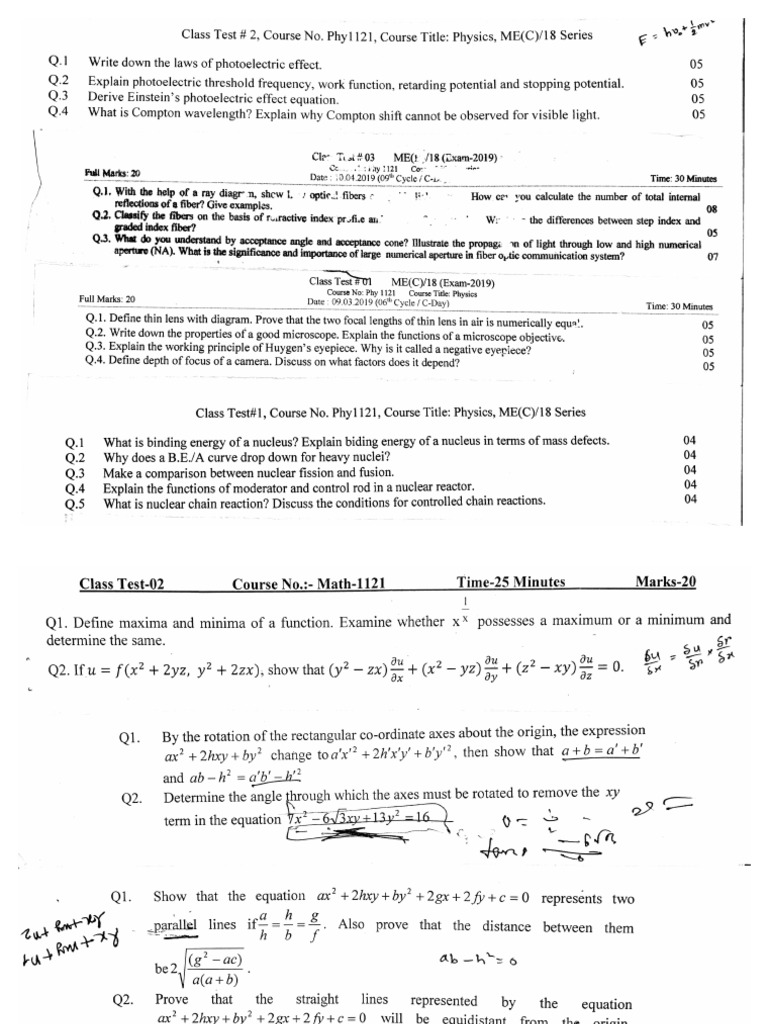 1-1 Class Test 2019 | PDF