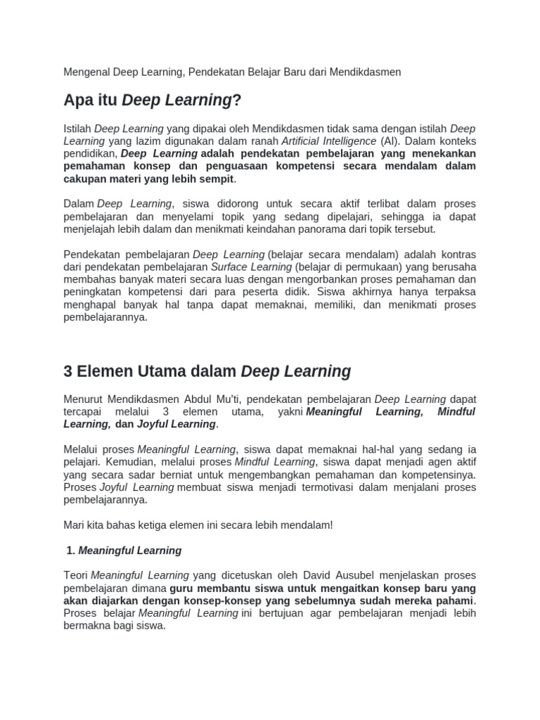 Elemen Utama dalam Deep Learning Pendidikan | PDF