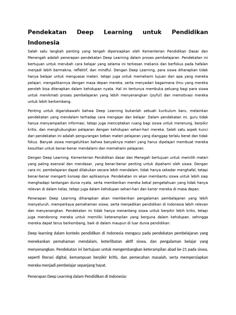 Pendekatan Deep Learning Untuk Pendidikan Indonesia | PDF