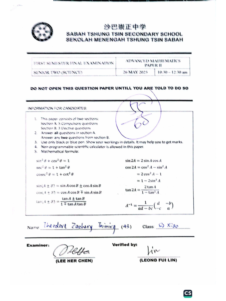 Theodore Lee Mathematics Paper 2 | PDF