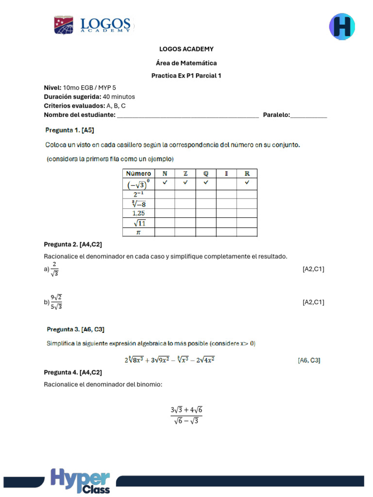 10moEGB Practica Ex P1 | PDF