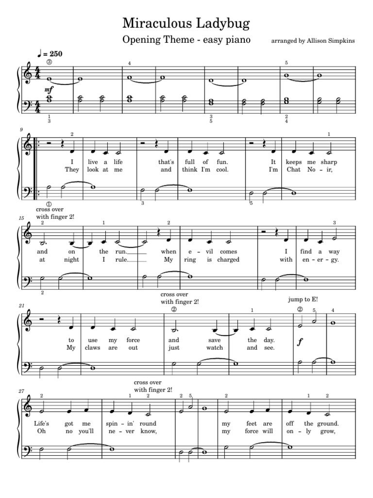 Miraculous Ladybug Theme Easy Piano | PDF