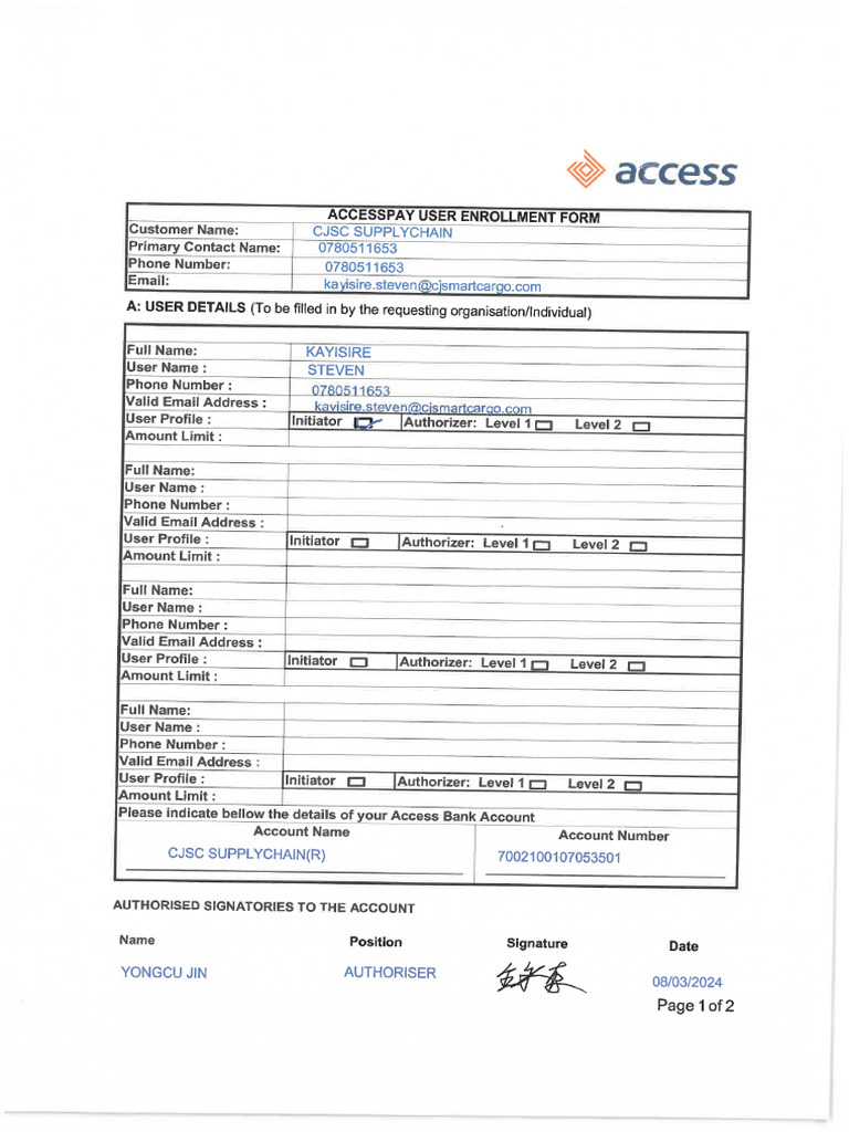 Accesspay Enrollment & Undertaking Form | PDF