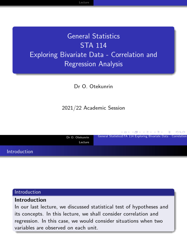 STA114 - Lecture 10 - Correlation and Regression Analysis 2022 | PDF | Linear Regression ...
