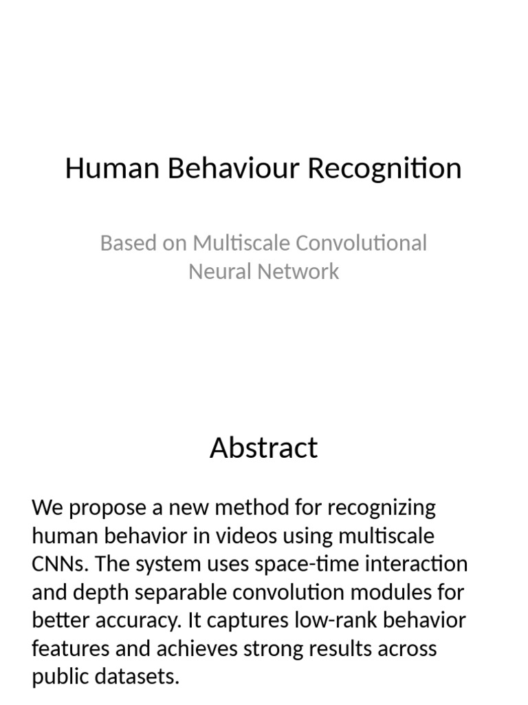 Human Behaviour Recognition Presentation.... | PDF | Computing | Computational Neuroscience