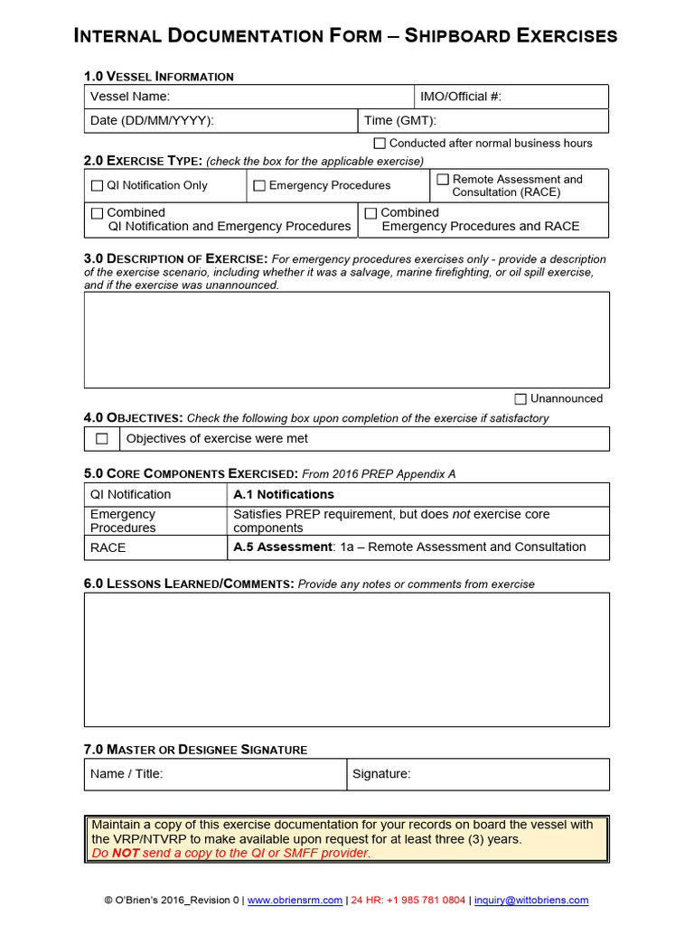 Shipboard Exercise Documentation Form | PDF