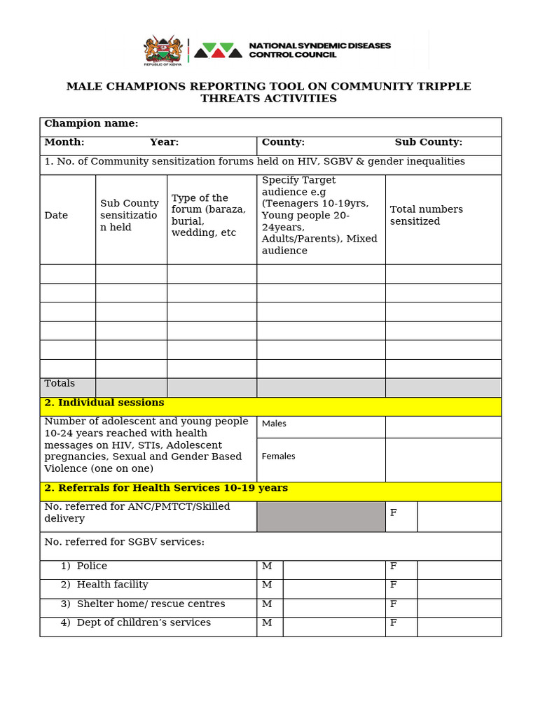 Male Champions Community Reporting Tool | PDF