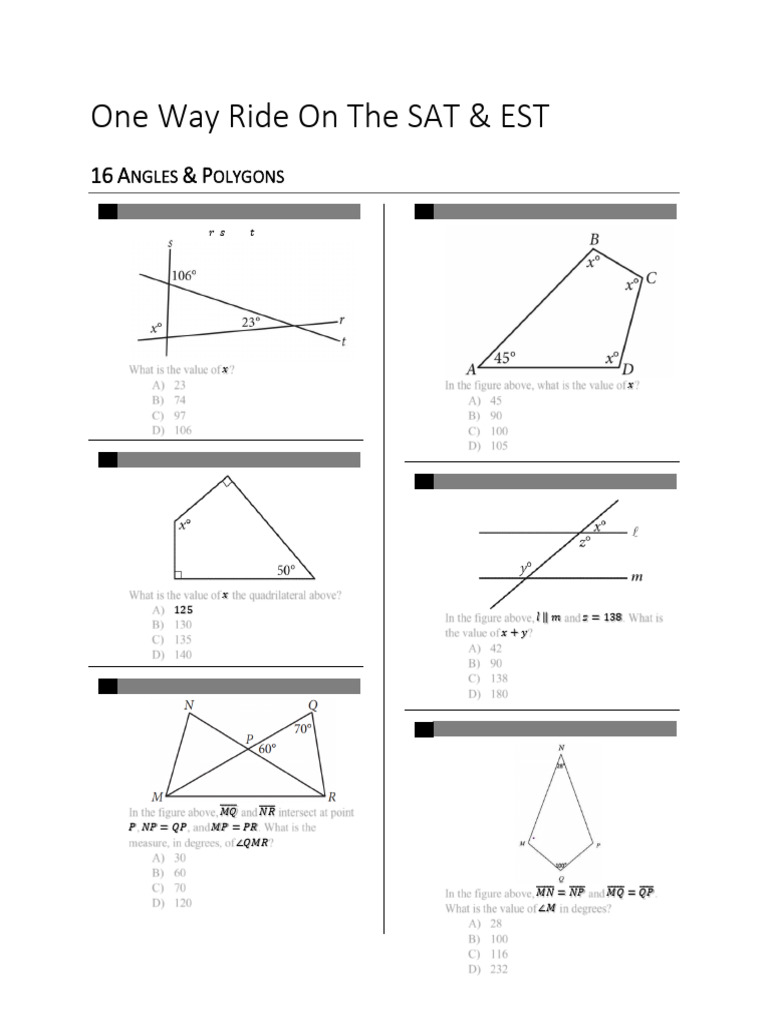 One Way Ride On The SAT & EST (Angles & Polygons) | PDF | Triangle | Angle