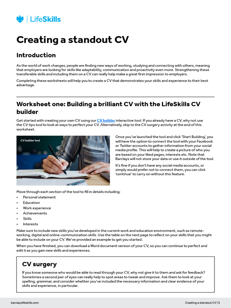 LifeSkills CV Builder Guide | PDF | Skill | Worksheet