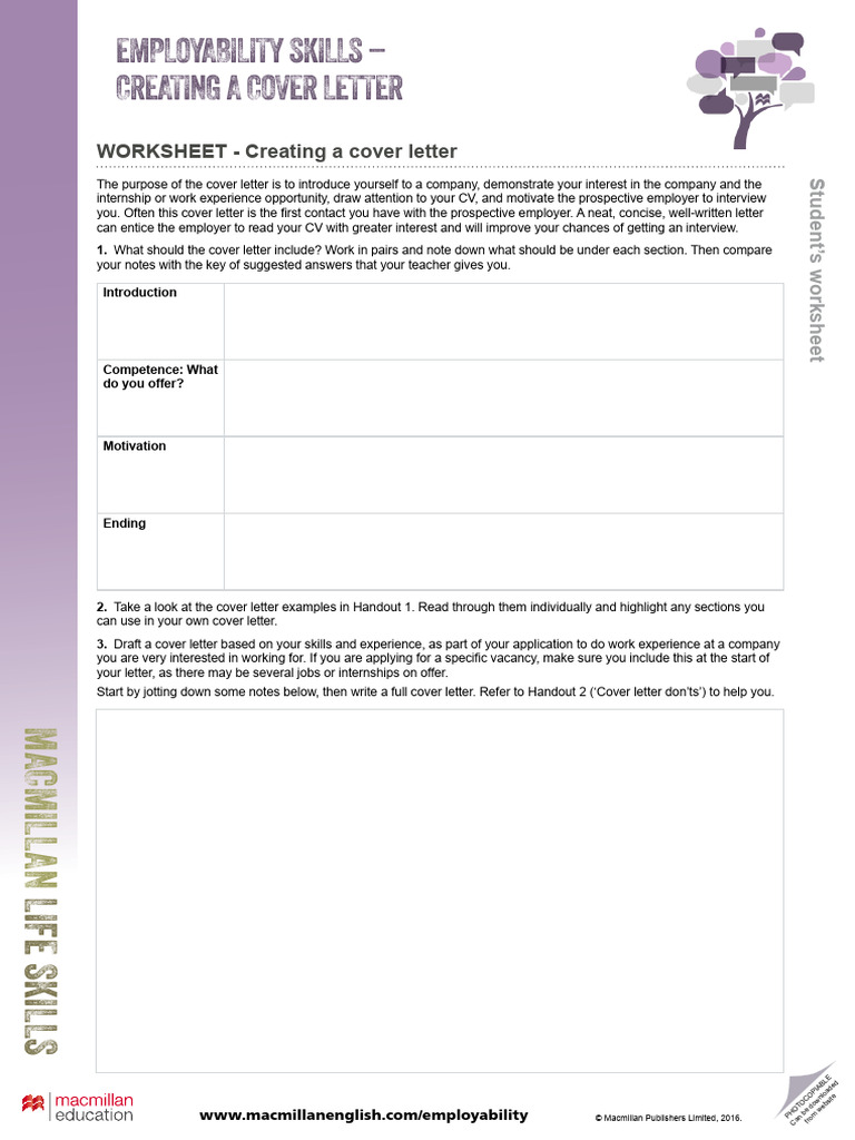 Creating A Cover Letter Worksheet - 1 | PDF | Letters (Message)
