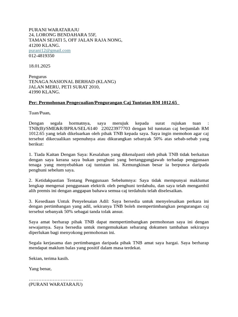 Surat Rayuan TNB | PDF