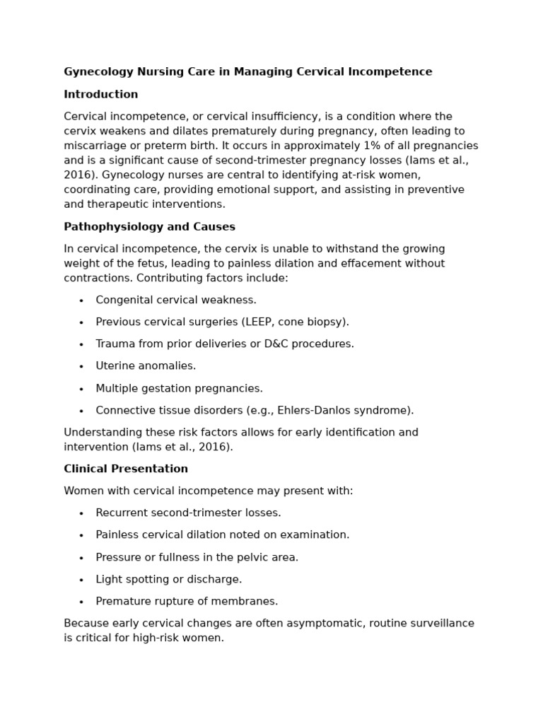 Gynecology Nursing Care in Managing Cervical Incompetence | PDF ...