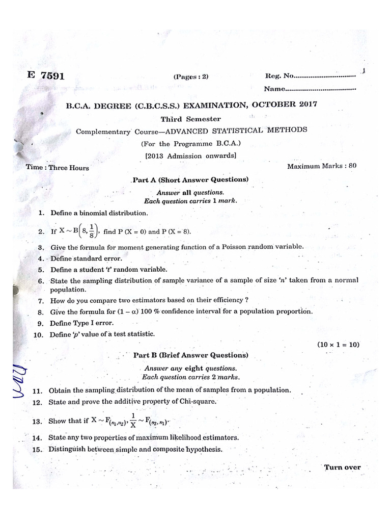 Advanced Statistical Methods 2017 | PDF