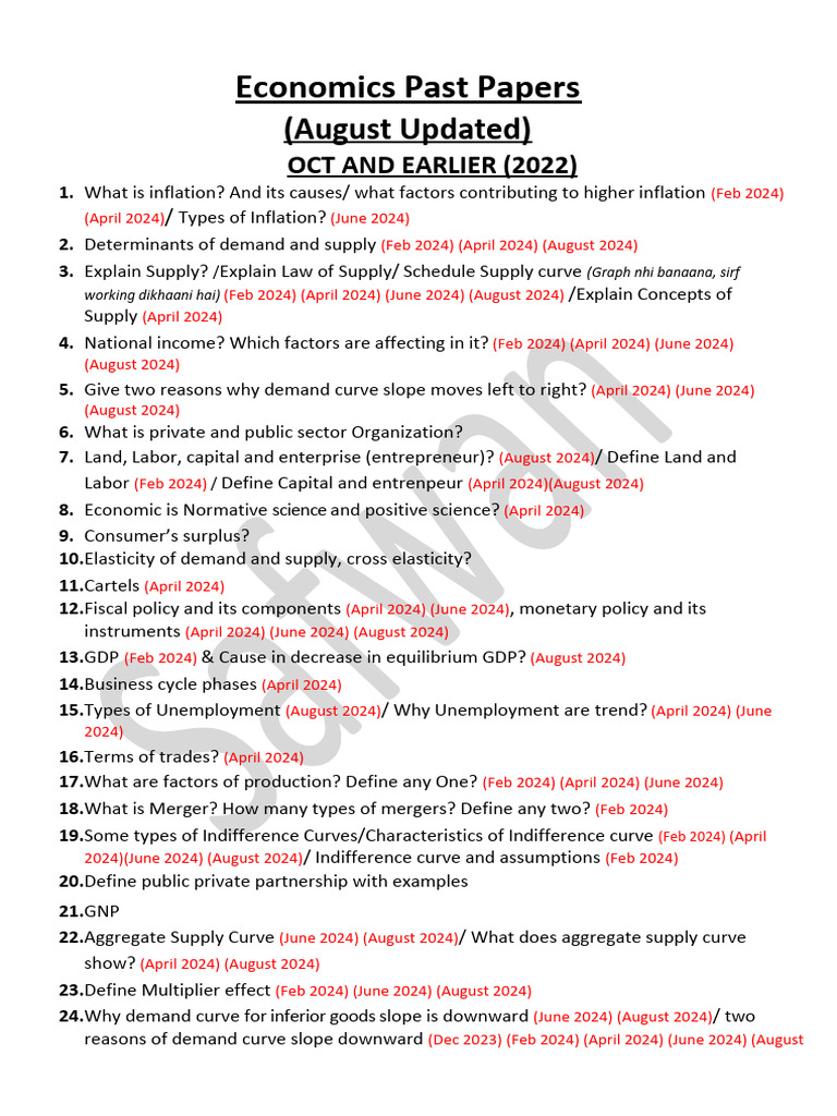 Economics Past Papers Overview | PDF | Economics | Consumption (Economics)