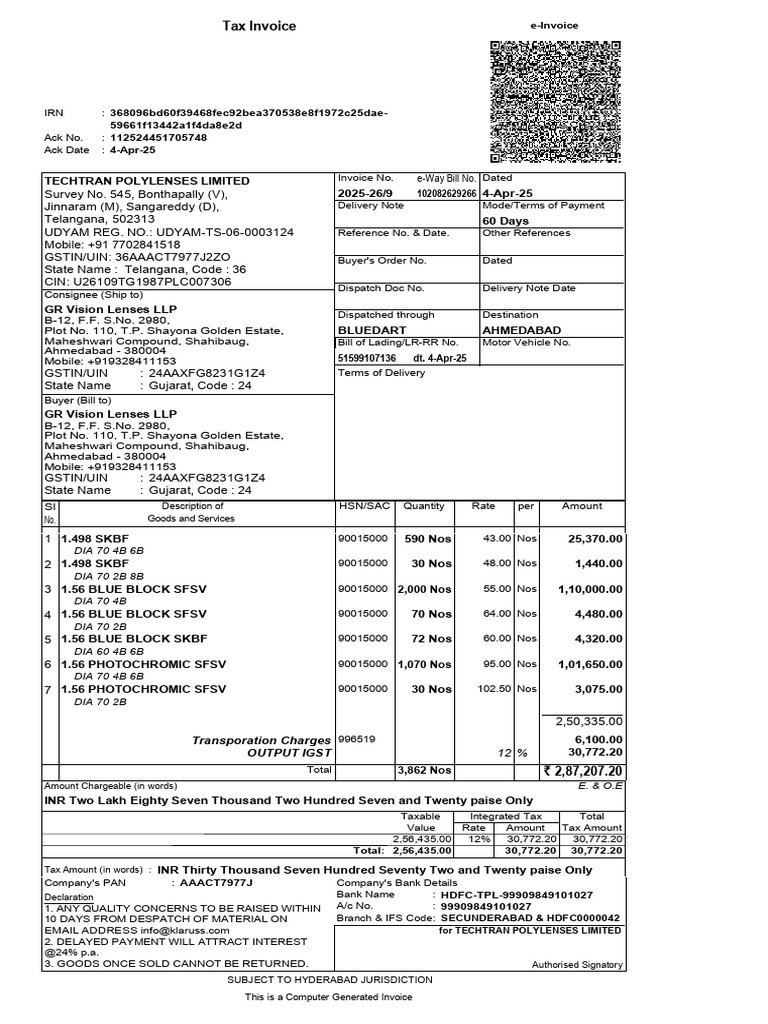 GR Vision Lenses LLP Inv-9 | PDF | Taxes | Payments