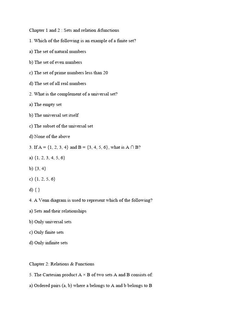 Sets And Relation And Functions Pdf Set Mathematics