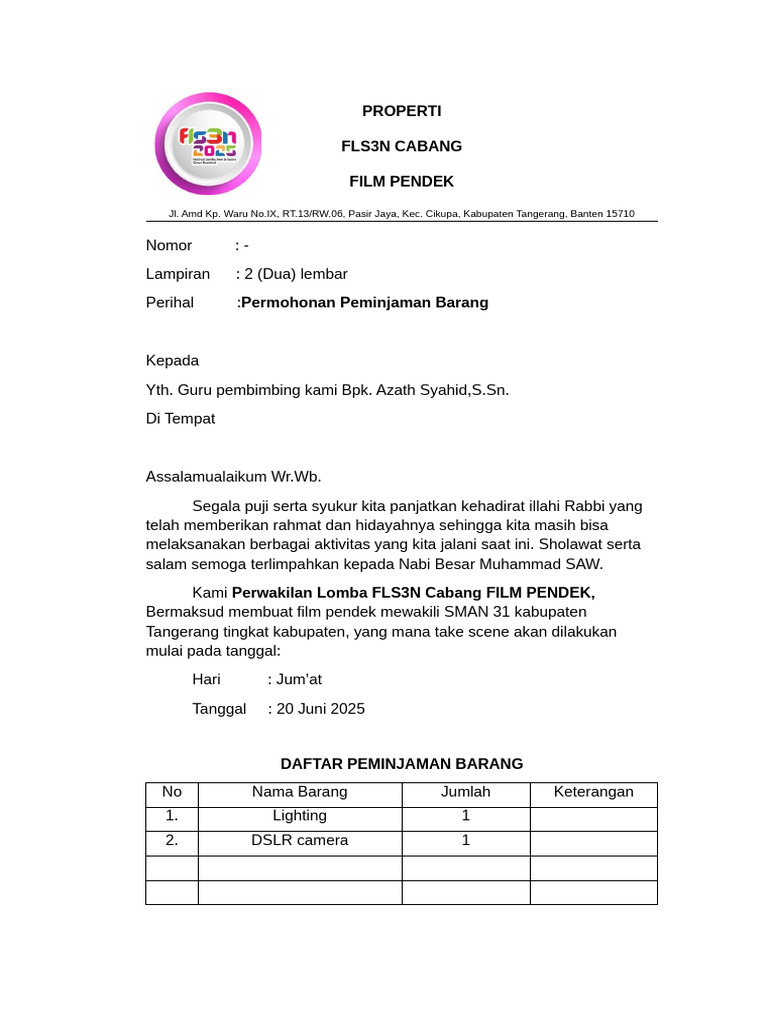 Proposal Peminjaman Barang | PDF