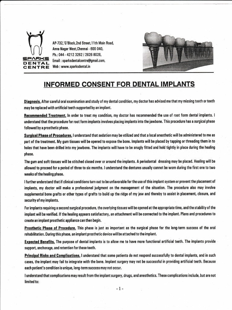Informed Consent For Dental Implants | PDF | Dental Implant | Medical ...