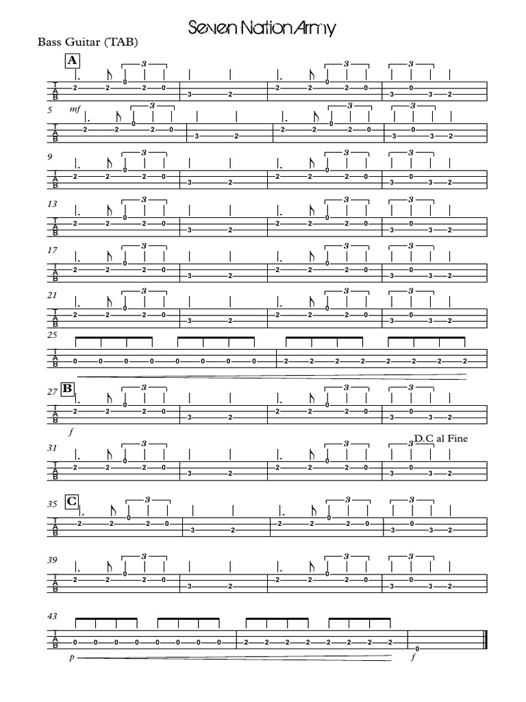 7nation Army - Bass Guitar (TAB) | PDF