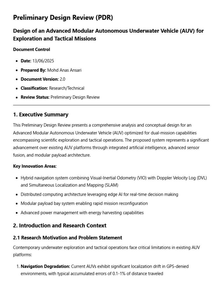 Refined PDR - Advanced Modular AUV For Exploration and Tactical ...
