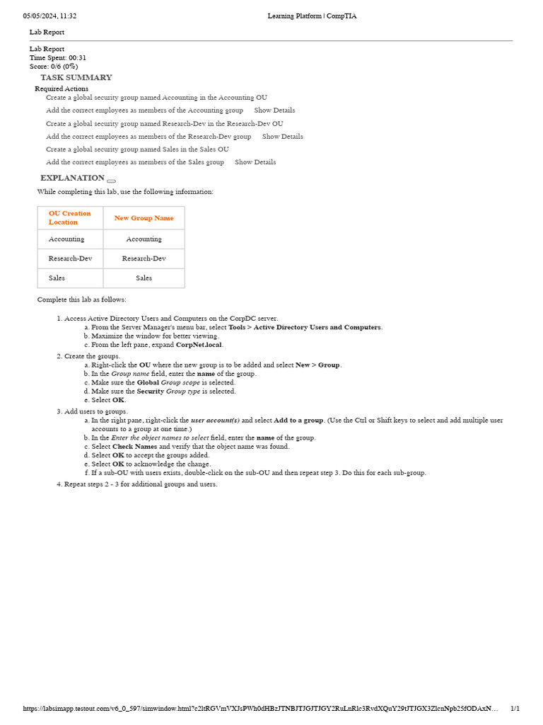 Learning Platform - CompTIA Add Global Group Task | PDF | Active Directory | Computer Architecture