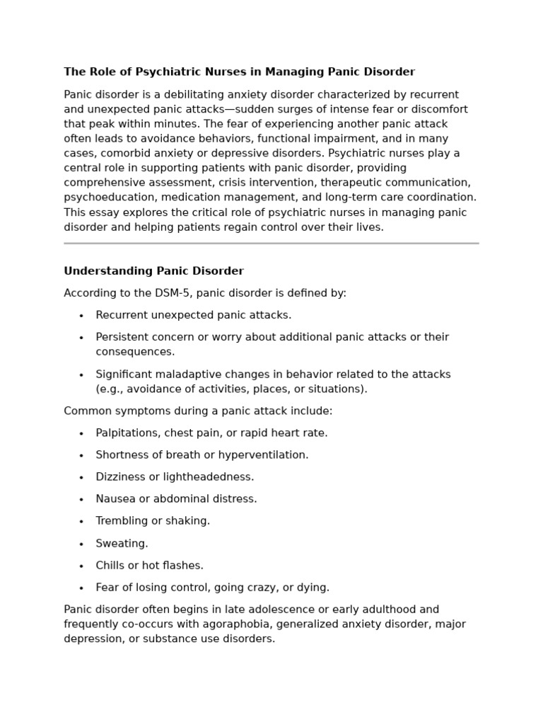 Nursing Management of Panic Disorder | PDF | Panic Attack | Panic Disorder