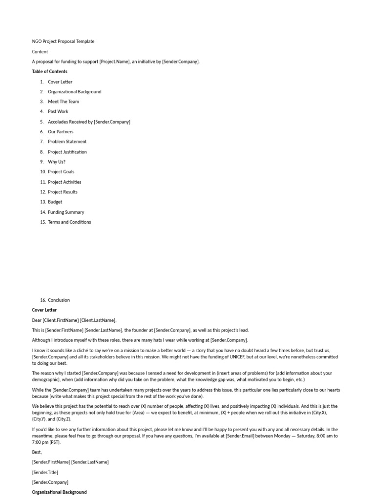 NGO Project Proposal Overview | PDF