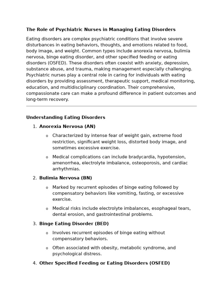 The Role of Psychiatric Nurses in Managing Eating Disorders | PDF ...