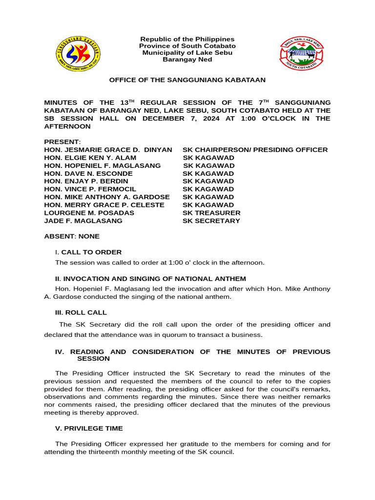 13th Regular Session - December | PDF | Government