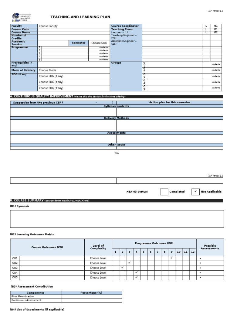 3 - (Template) Teaching and Learning Plan V1.1-2 | PDF